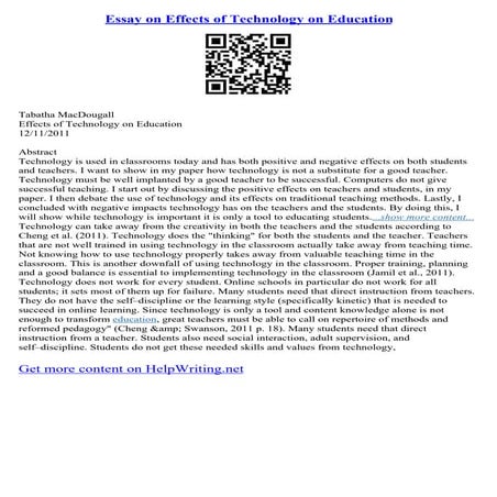 Essay On Effects Of Technology On Education | PDF