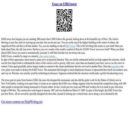 Essay On Eiffel Tower | PDF