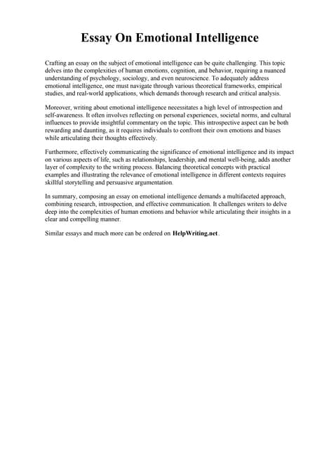 Essays On Emotional Intelligence | PDF