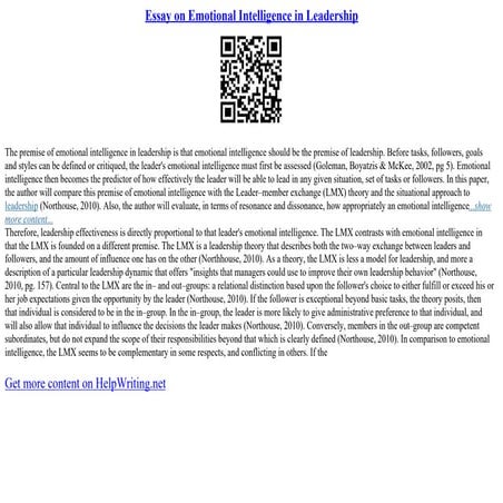 Essay On Emotional Intelligence In Leadership | PDF