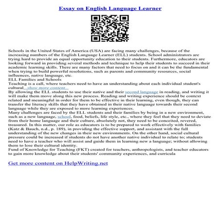 Essay On English Language Learner | PDF | Education