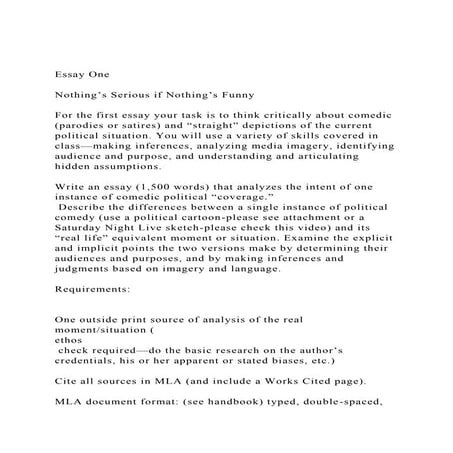 Essay OneNothing’s Serious if Nothing’s FunnyFor the fir.docx