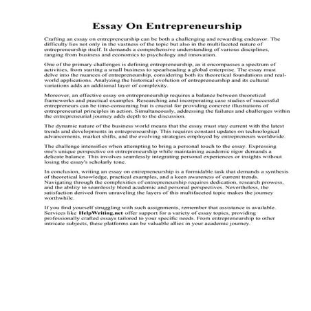 Essay On Entrepreneurship | PDF