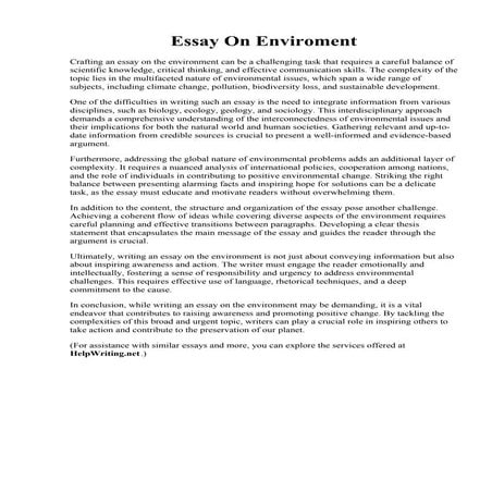 Essay On Enviroment. Write a short essay on Save Environment Essay ...