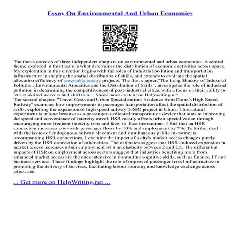 Essay On Environmental And Urban Economics | PDF