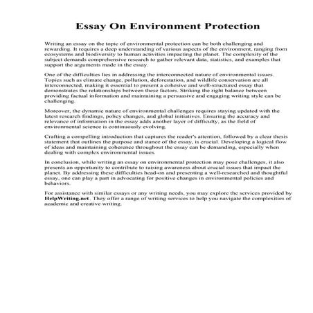 Essay On Environment Protection. Bethany Lutheran College | PDF