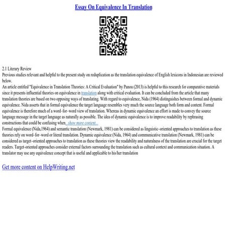 Essay On Equivalence In Translation | PDF | Programming Languages | Computing