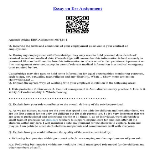 Essay On Err Assignment | PDF
