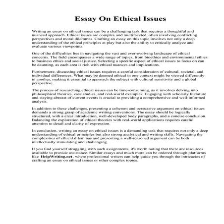 Essay On Ethical Issues. University of Holy Cross | PDF