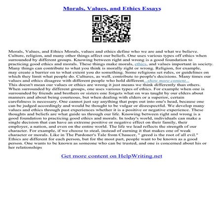 Essay On Ethics And Values | PDF