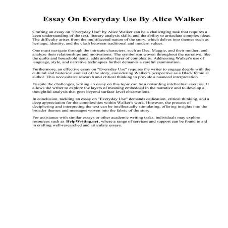 Essay On Everyday Use By Alice Walker. Friends University | PDF