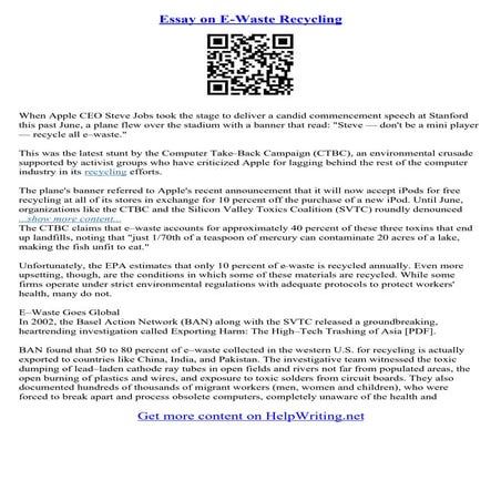 Essay On E Waste | PDF