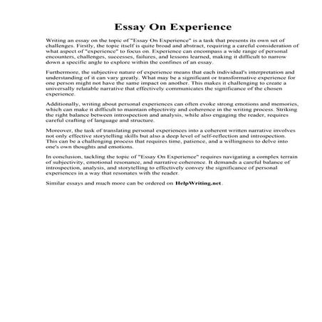 Essay On Experience. 011 Personal Experience Essay Examples Example ...
