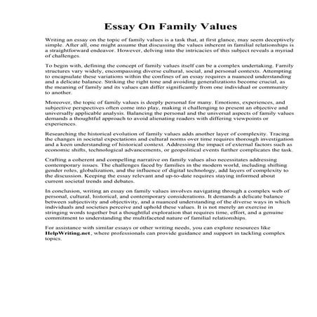 Essay On Family Values. Family Values Assignment Example Topics and ...