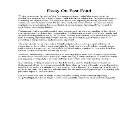 Essay On Fast Food. Argumentative Essay on Harmful Effects of Fast Food ...