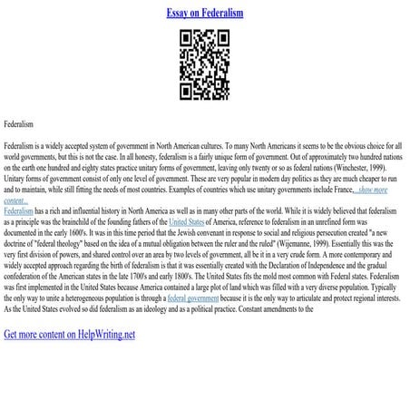 Federalism Essay | PDF