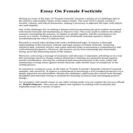 Essay On Female Foeticide. Columbus State Community College | PDF