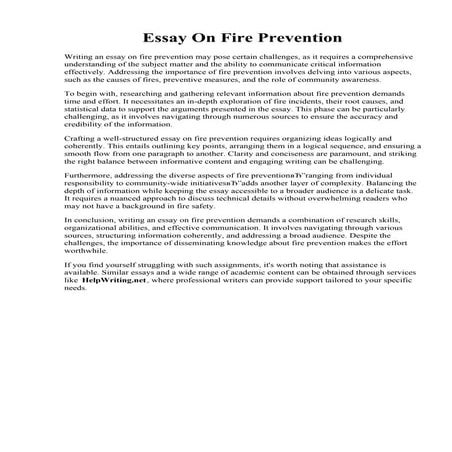 Essay On Fire Prevention. Fire prevention essays Vivere Senza Dolore | PDF