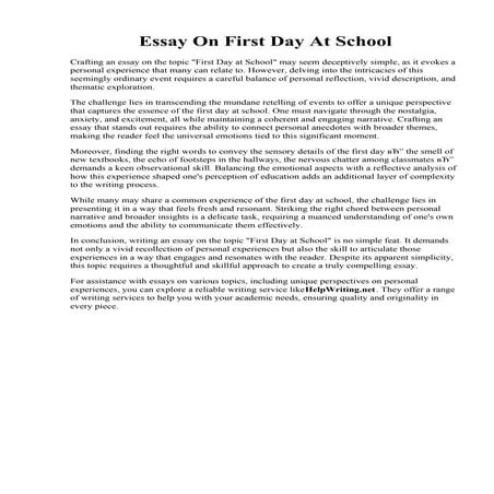 Essay On First Day At School. First Day of School - GCSE English ...