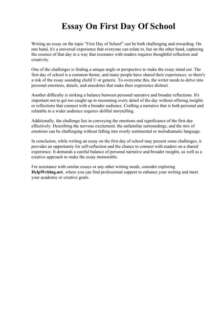 Essay My First Day In School | PDF