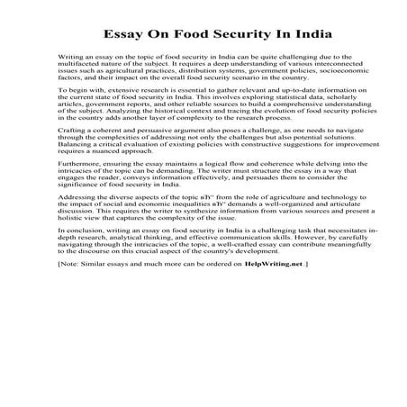 Essay On Food Security In India. Alfred State College | PDF