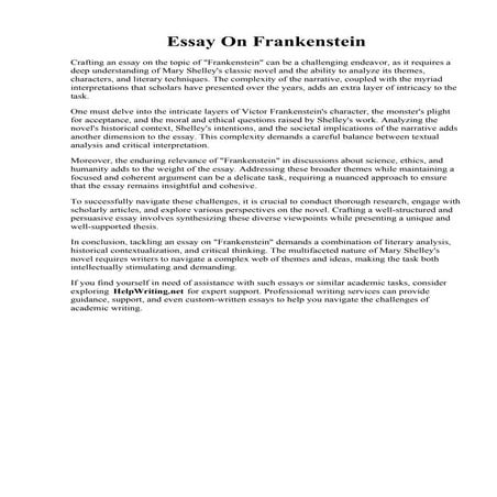 Essay On Frankenstein. Frankenstein Coursework Essay. - GCSE English ...