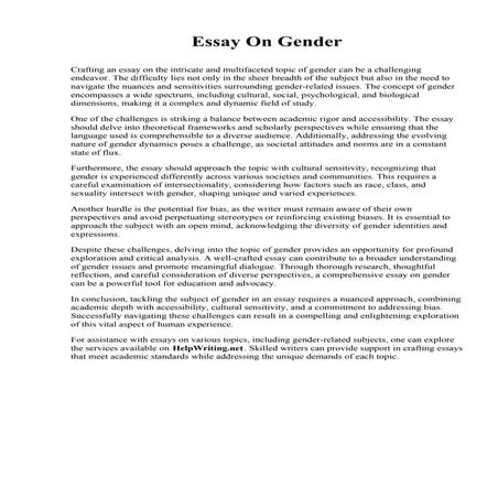 Essay On Gender Equality. Central Arizona College | PDF