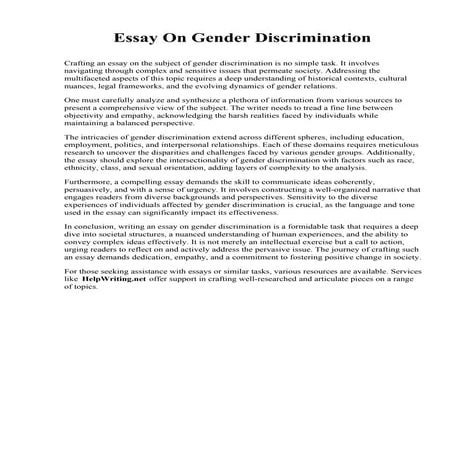 Essay On Gender Discrimination. Homestead Schools Inc | PDF