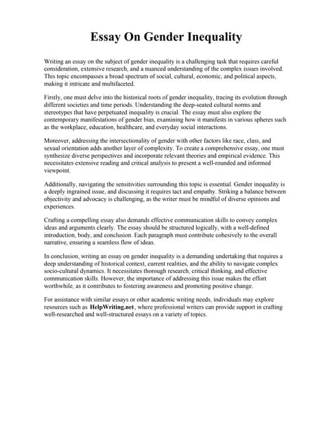 Essay On Gender Equality. Central Arizona College | PDF
