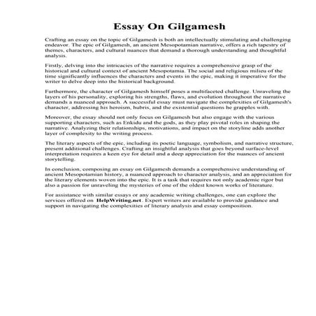 Essay On Gilgamesh. Gilgamesh Essay Assignment.nov08.doc