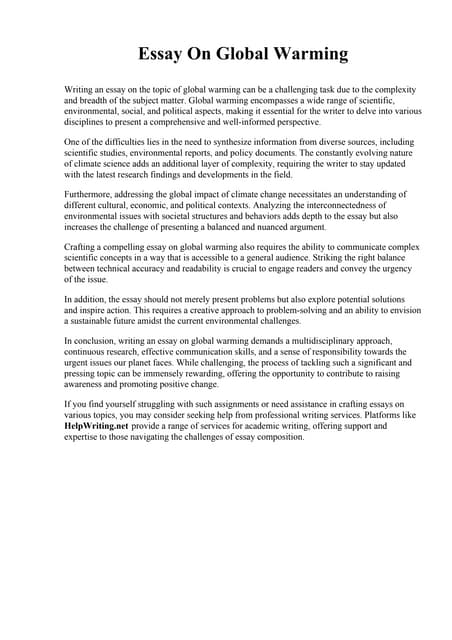 Global Warming Research Essay. Gratz College | PDF