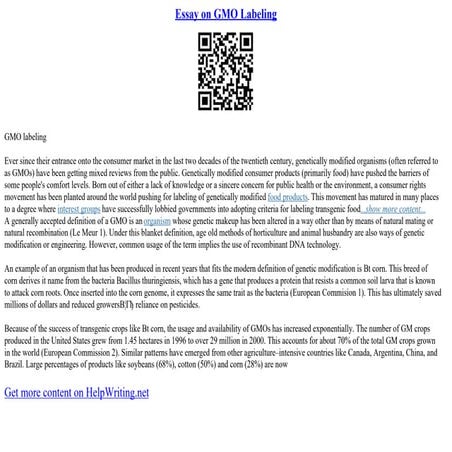 Essay On GMO Labeling | PPT
