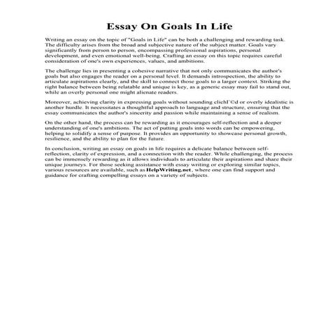 Essay On Goals In Life. Short Essay Samples About My Goals | PDF