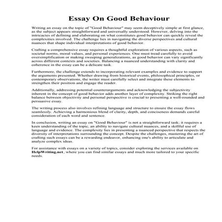 Essay On Good Behaviour. 006 Behavior Essay Help Me Write An On Cognitive Thatsnotus | PDF
