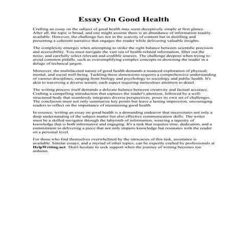 Essay On Good Health. Essay on Health EducationHealth Education Essay ...