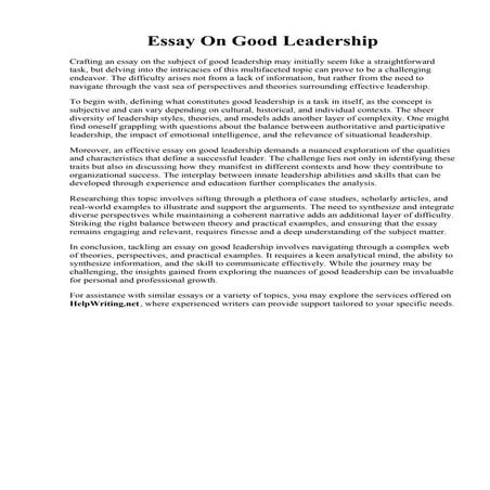 Essay On Good Leadership. Write an Impressive Leadership Essay in 4 ...