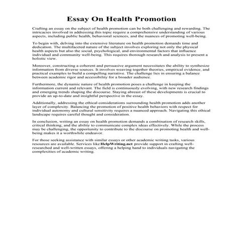 Essay On Health Promotion. Free Proposal Essay Examples: Topics ...