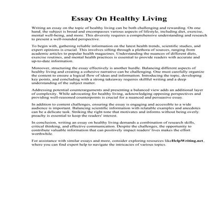Essay On Healthy Living. Article About Healthy Lifestyle Essay There ...