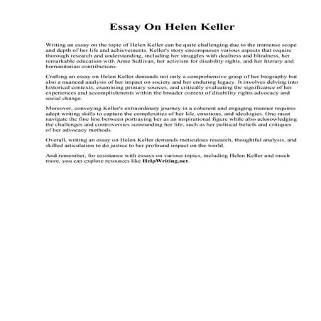 Essay On Helen Keller. William Peace University | PDF