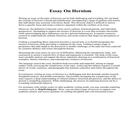 Essay On Heroism. James Madison University | PDF