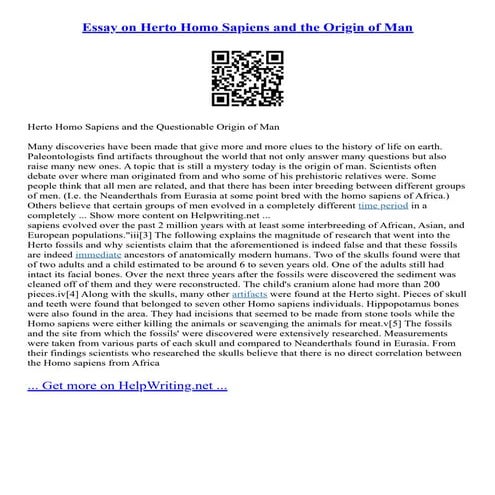 Essay On Herto Homo Sapiens And The Origin Of Man | PDF