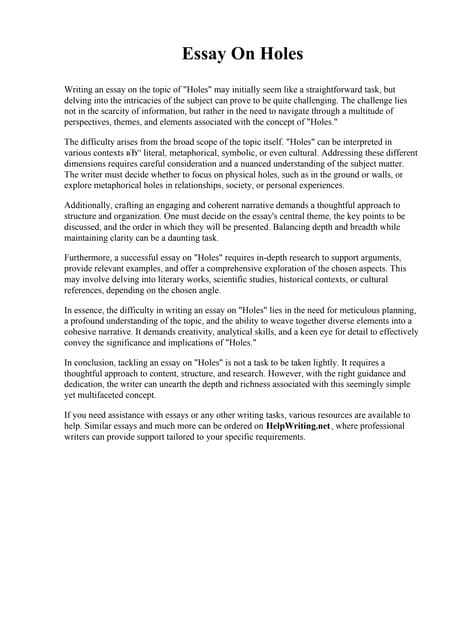 Holes Louis Sachar Essay. Marquette University | PDF