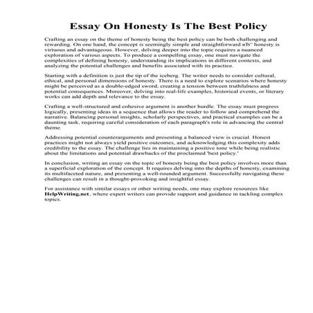 Essay On Honesty Is The Best Policy. Essay honesty is not the best ...