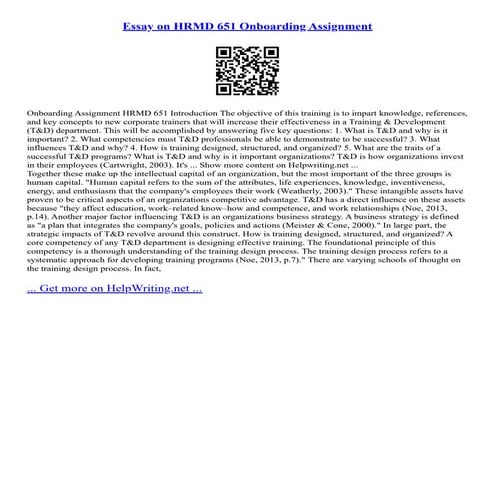 Essay On HRMD 651 Onboarding Assignment | PDF
