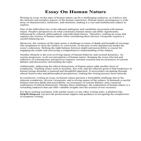 Essay On Human Nature. Human Nature Essay Final.pdf - Nikolas ...