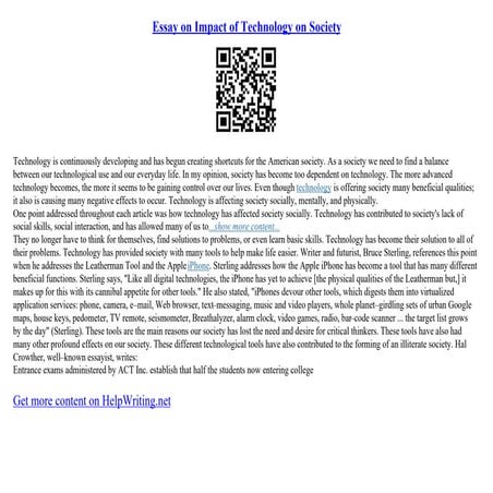 Essay On Impact Of Technology On Society | PPT
