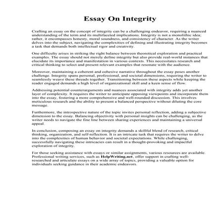 Essay On Integrity. Suncoast Technical College | PDF