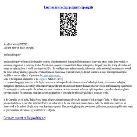 Essay On Intellectual Property Copyrights | PDF