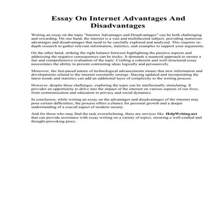 Essay On Internet Advantages And Disadvantages | PDF