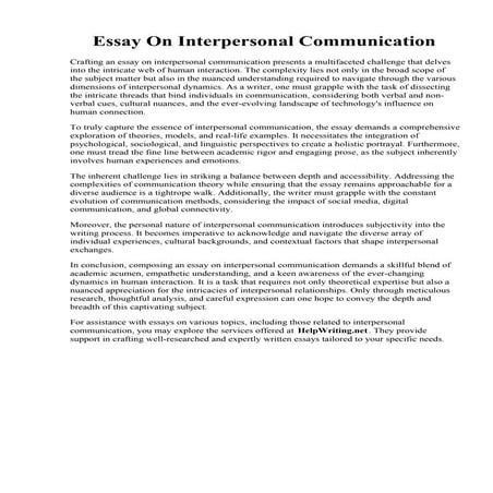 Essay On Interpersonal Communication. Interpersonal Communication Reflection Paper 2 Assignment ...